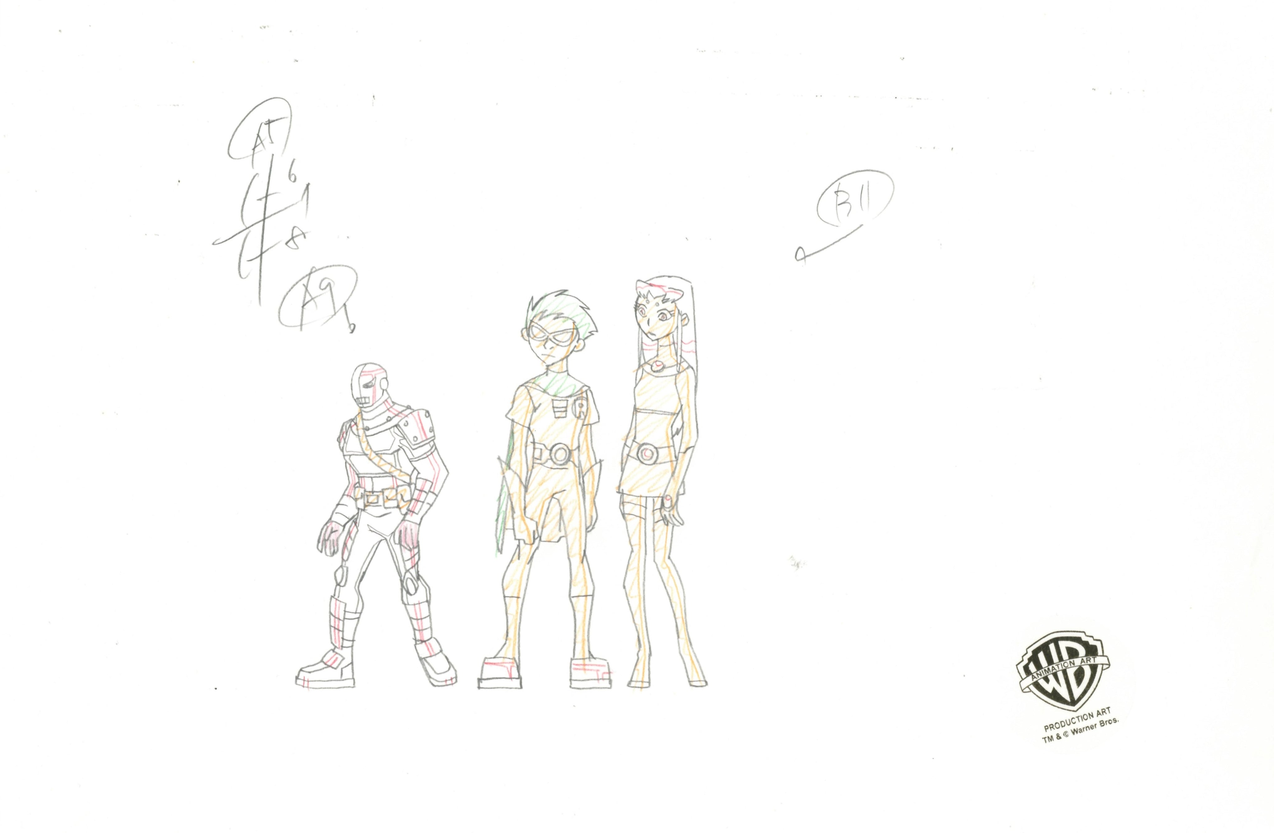 Teen Titans Original Production Drawing: Slade, Robin, Starfire ...