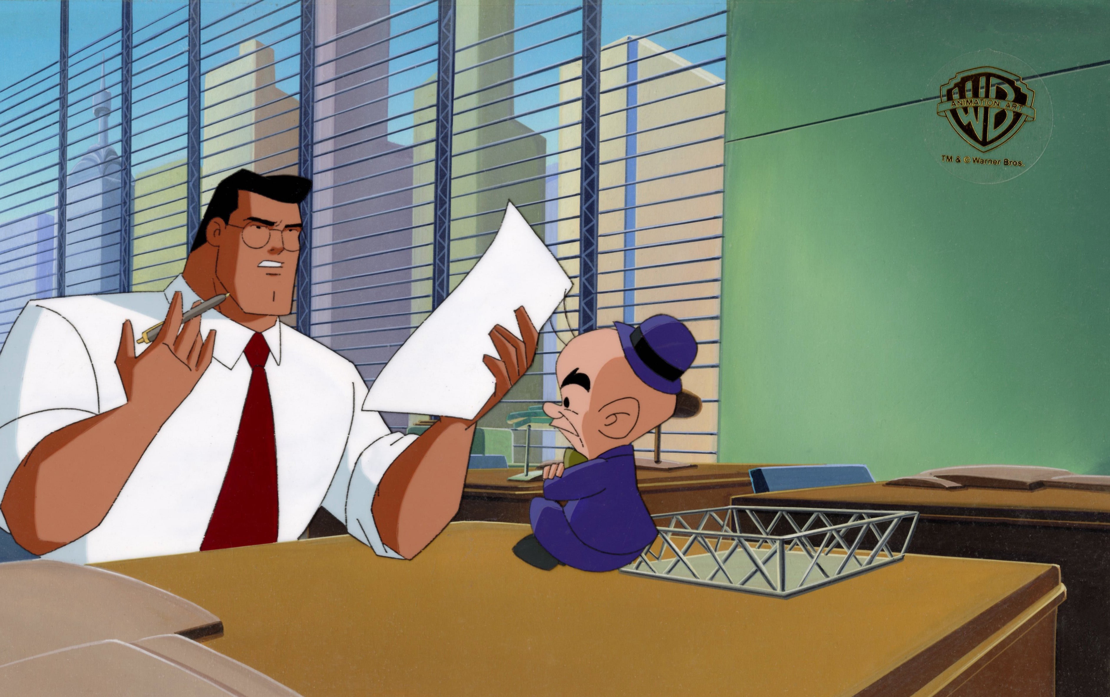 Superman The Animated Series Original Production Cel on Original Backg ...